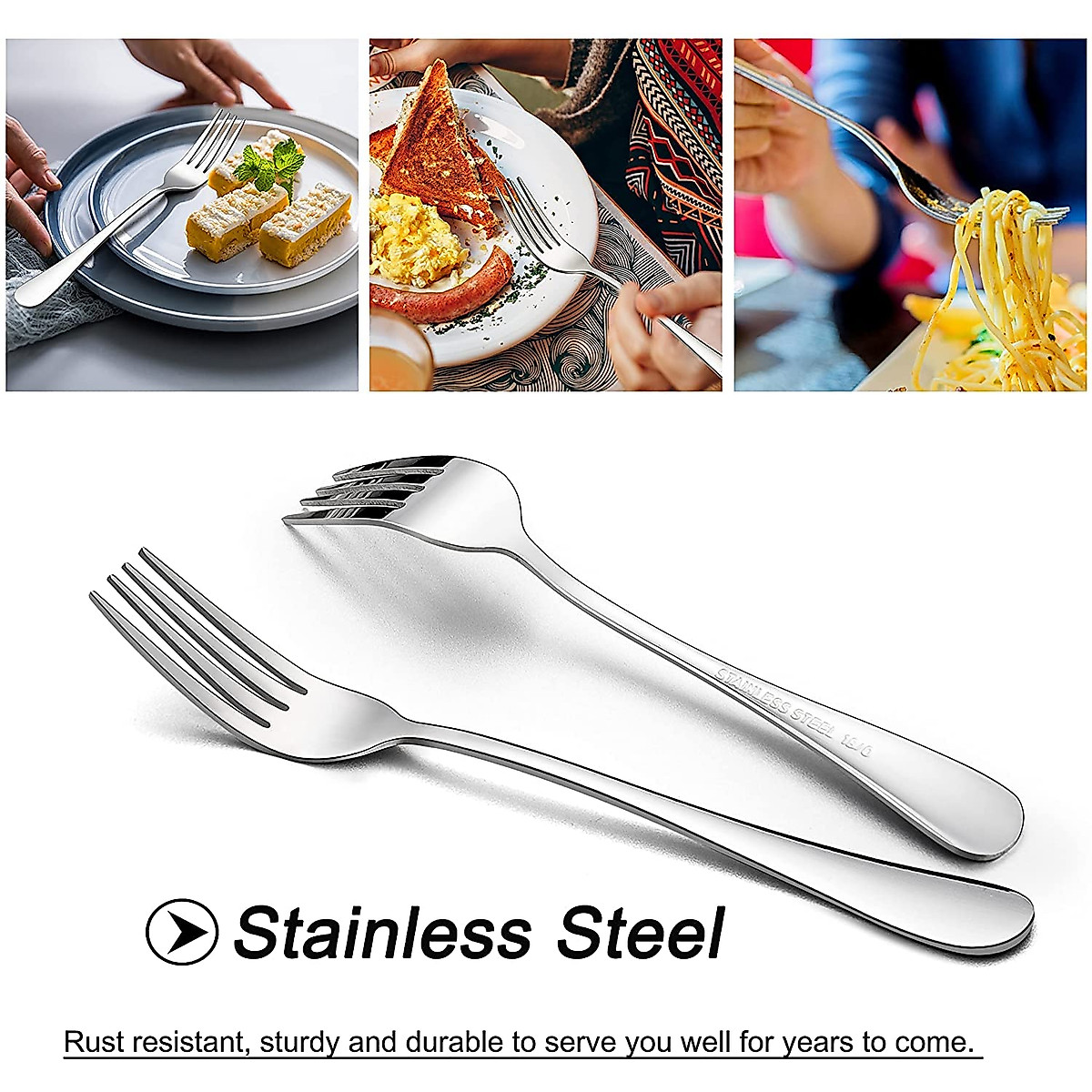 LIANYU Dinner Forks Set of 12, Stainless Steel Silverware Flatware Cutlery Forks, Table Forks 8 Inches, Mirror Finish & Dishwasher Safe