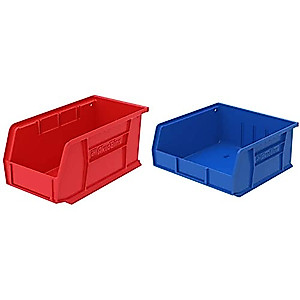 Akro-Mils - 30230RED 30230 AkroBins Plastic Storage Bin Hanging Stacking Containers, Red, (12-Pack) & 30235 AkroBins Plastic Hanging Stackable Storage Organizer Bin, Blue, 6-Pack