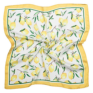 NaSoPerfect Silk Like Scarf Square Handkerchief Lemon Pattern Satin Ribbon Neck Scarfs for Women Yellow 21" x 21"