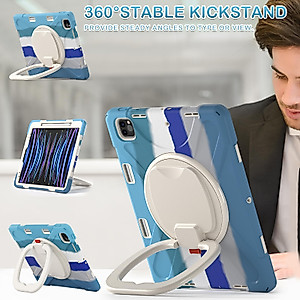 BATYUE iPad Pro 12.9 Case - Protective Case for iPad Pro 12.9-inch 6th/ 5th/ 4th/ 3rd Generation 2022/2021/ 2020/2018, Rugged Cover with Pencil Holder/360° Swivel Stand/Shoulder Strap-Colourful Blue