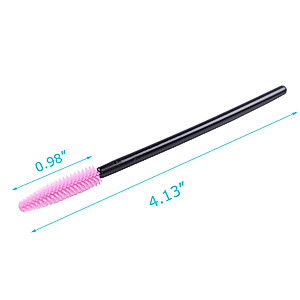 BIHRTC Pack of 100 One-Off Disposable Silicone Eyelash Mascara Brushes Wands Applicator Eyebrow Brush Makeup Tool Kit Set Deep pink