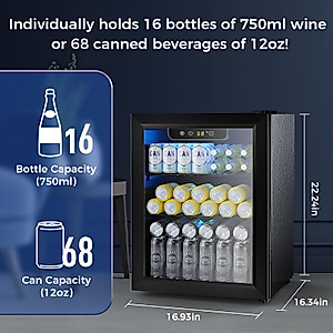 Joy Pebble Beverage Refrigerator Cooler 1.7 Cu.Ft, 16 Bottle 68 Can - Mini Fridge with Glass Door for Beer Drinks Wines,Freestanding beverage fridge with Adjustable Shelving