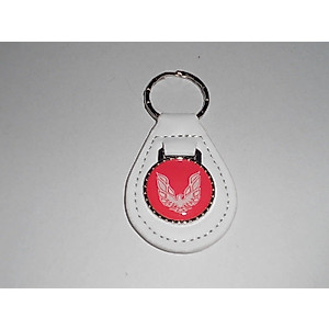 FIREBIRD OR TRANS-AM WHITE BIRD LOGO LEATHER KEYCHAIN - WHITE