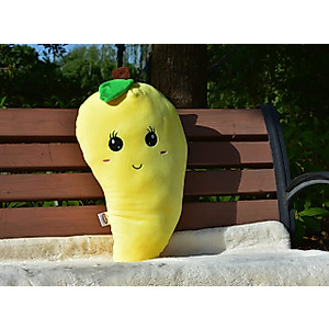 BABOLI Cuddly Mango Plush Toy Pillow Adorable Soft Fruit Stuffed Animal with Smile Face and Cute Expression Pretty Sweet Gifts for Kids Boys and Girls Present for Birthday or Party 17.7 Inches