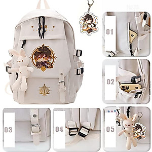 Genshin Impact Backpack 17.7inches Genshin Impact Cosplay Schoolbag With Keychain for Girls Kids Teens Men Genshin,Fans Fiction (Xiao)