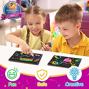 pigipigi Scratch Paper Party Favor: 16 Pack Rainbow Scratch Notebook Kids Art Craft Supplies Birthday Gift for Girls Boys Age 3 4 5 6 7 8 9 10 Years Old Toy Activity Fun Easter Project Drawing Kit