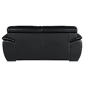 Blackjack Furniture 4571 Veal Collection Leather Upholstered Modern Living Room Loveseat, Black