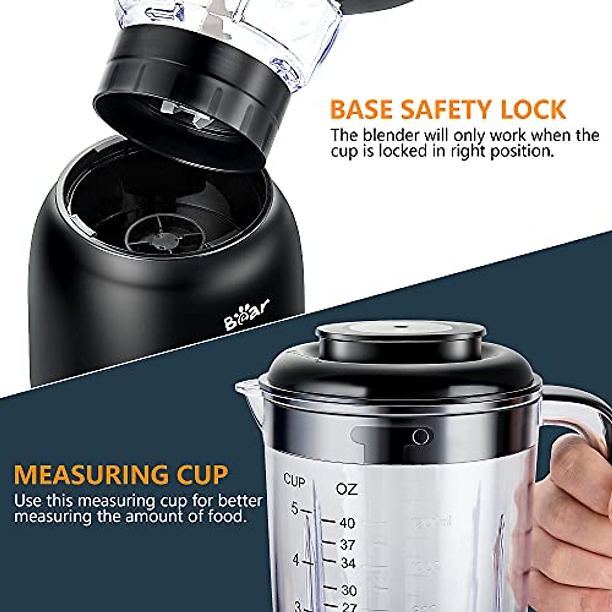 Bear Blender, 700W Smoothie Countertop Blender with 40oz Blender Cup for Shakes and Smoothies, 3-Speed for Crushing Ice, Puree and Frozen Fruit with Autonomous Clean