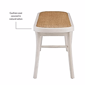 Linon White Bentwood Natural Woven Rattan Seat Hank Bench, White & Natural
