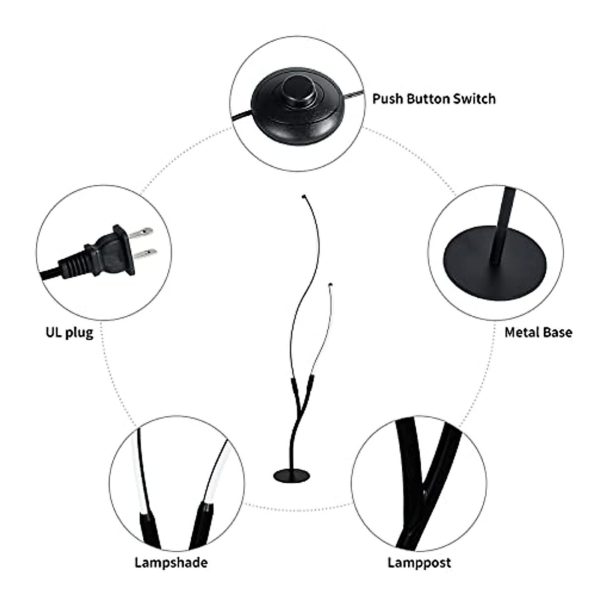 O'NEELDY LED Corner Floor Lamps, Black Branch Standing Lights with Foot Switches for Living Room, Bedroom, Reading Room (57 Inch Tall)