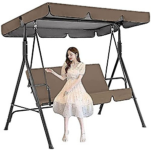 KFJZGZZ 1PC Set Swing Chair Canopy Replacement Cover,Swing Canopy Cover 2 & 3 Seater Waterproof Windproof Anti-Uv Hammock Replacement Canopy Roof Sun Shade Cover (Top Cover +Chair Cover)