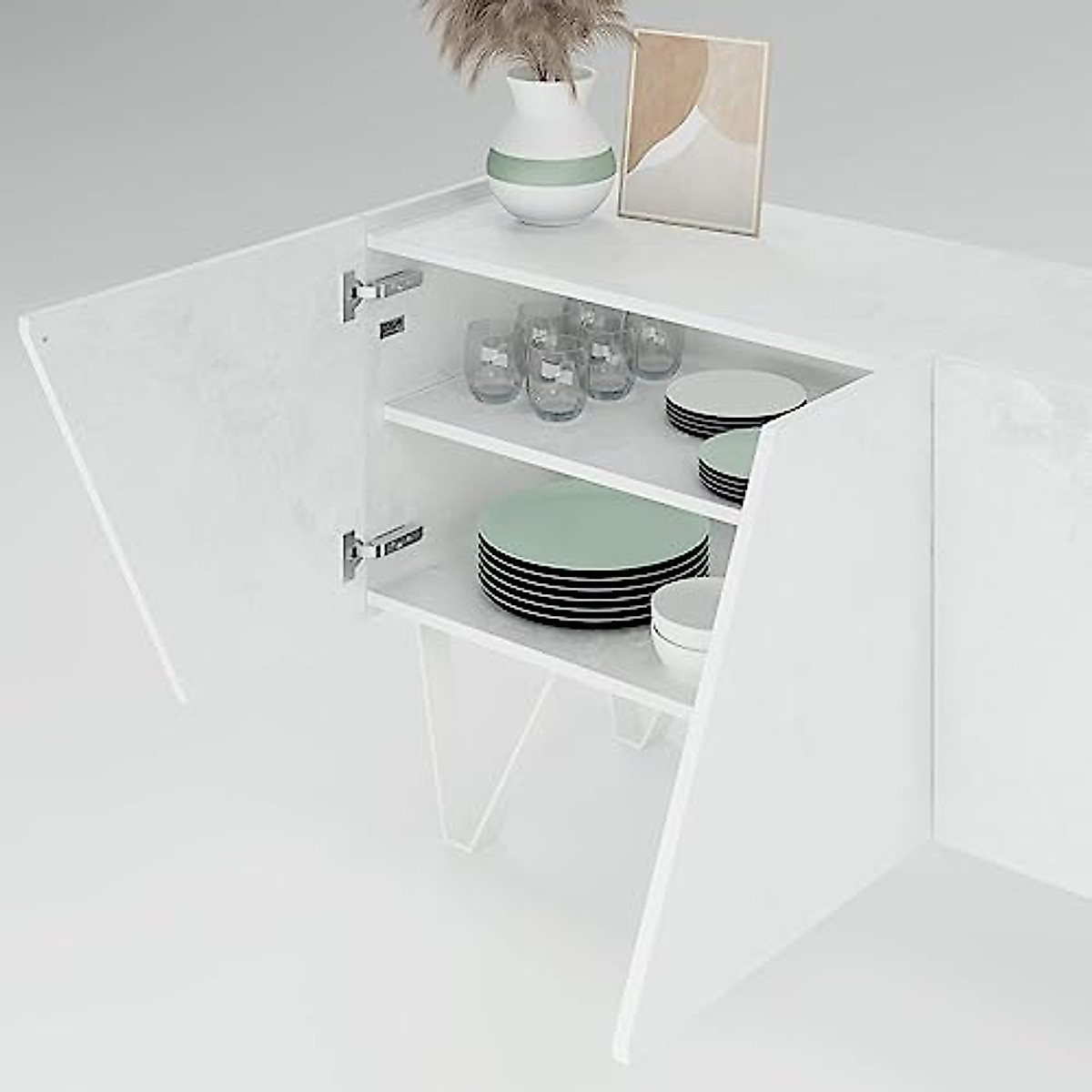 Mobili Fiver, Emma 4-Door Sideboard with White Legs, Concrete White, Made in Italy