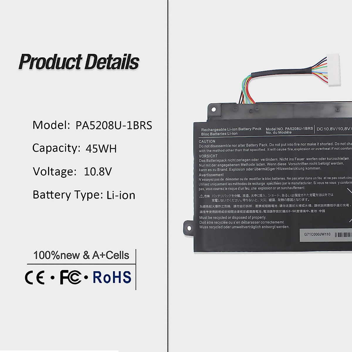 PA5208U-1BRS Battery for Toshiba Chromebook CB35-B3330 CB35-B3340 CB35-C3300 CB35-C3350 Satellite P55W P55W-C5200X P55W-C5314 P55W-C5316 P55W-C5204 P55W-C5208 E45W-C4200X L55W-C5278D L55W-C5259-1