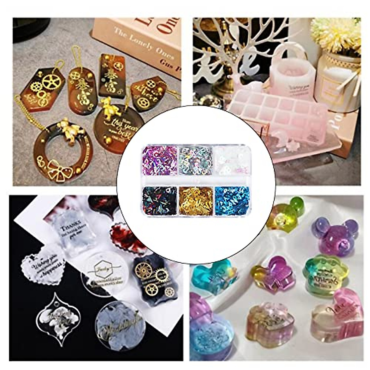 Diarypiece English Letters Glitter Sequins Flakes, Resin UV Epoxy Mold Fillings, for Nail Art Crafts Jewelry Making