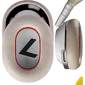 Geekria QuickFit Protein Leather Replacement Ear Pads for Plantronics BackBeat PRO 2, BackBeat PRO 2 Special Edition, Voyager 8200 UC, Headphones Earpads, Ear Cushion Repair Parts (White/Red)