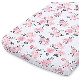 The Peanutshell Pink Floral Changing Pad Cover Set for Baby Girls | 2 Pack Set | Pink Roses & Ditsy Floral