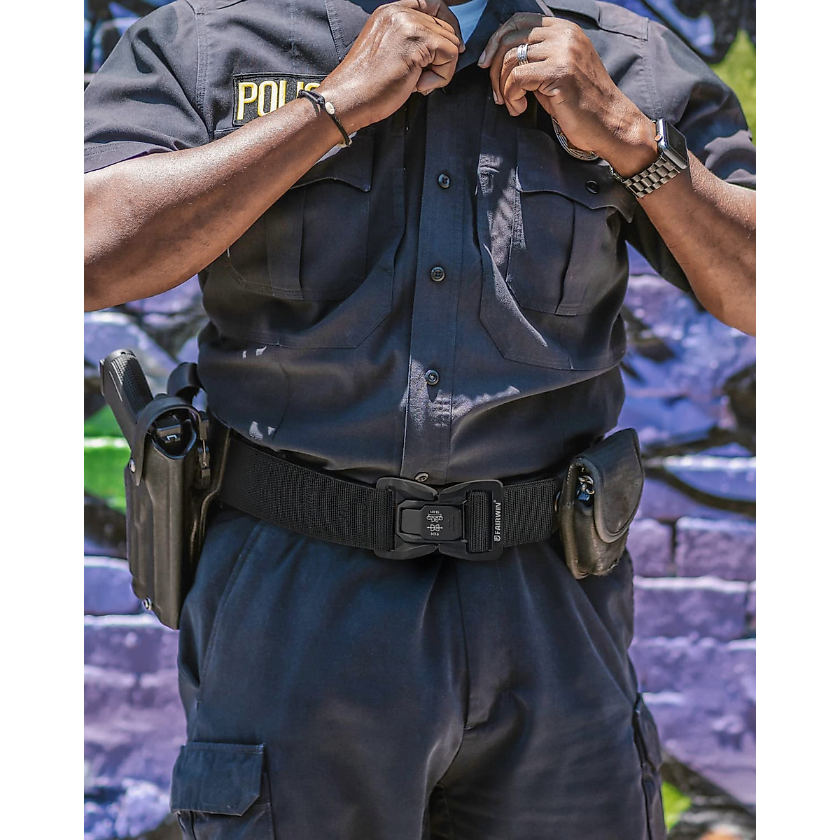 FAIRWIN Men Belt,Tactical Belt,1.5 inch Stretch Nylon Web Belt for Men (Back,M)