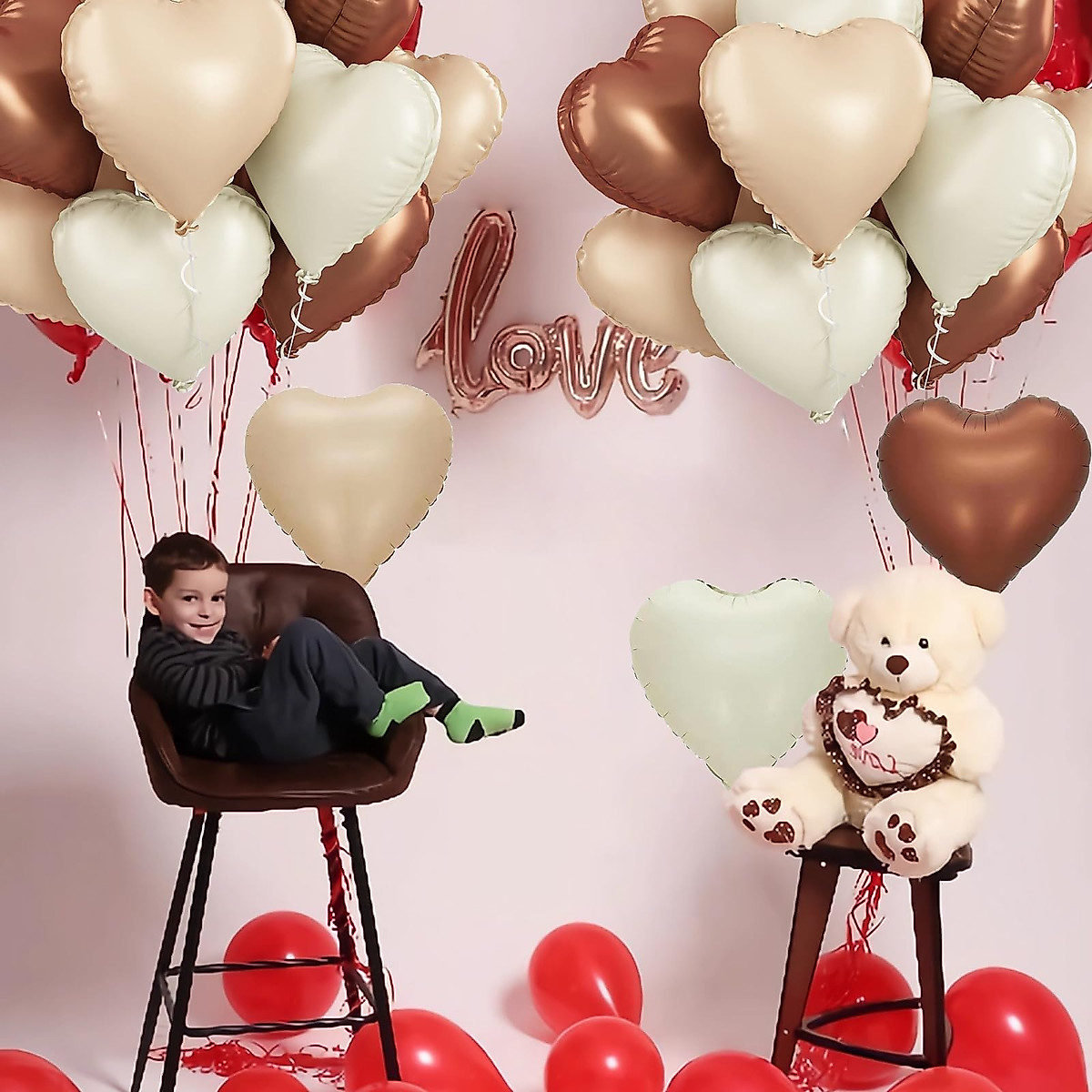 Brown Beige Cream Heart Balloons, 18inch 12PCS Coffee Cream Beige Heart Shape Balloons, Nude Neutral Foil Love Balloons for Valentine's Day Decorations for Engagement Baby Shower Wedding