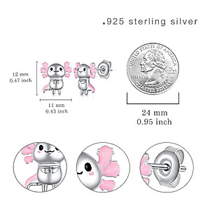 Axolotl Earrings for Women 925 Sterling Silver Axolotl Stud Earrings Cute Animal Axolotl Jewelry for Women Axolotl Gifts