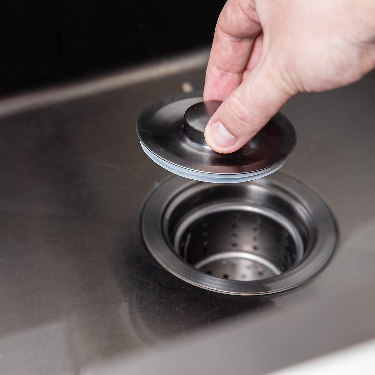 MECCANIXITY 52mm I.D. Sink Drain Cover, 2 Pack Stainless Steel Seal Plug Water Stopper with Handle for Kitchen Bathroom Bathtub, Silver Tone Black (Fit 53-54mm Mouth)