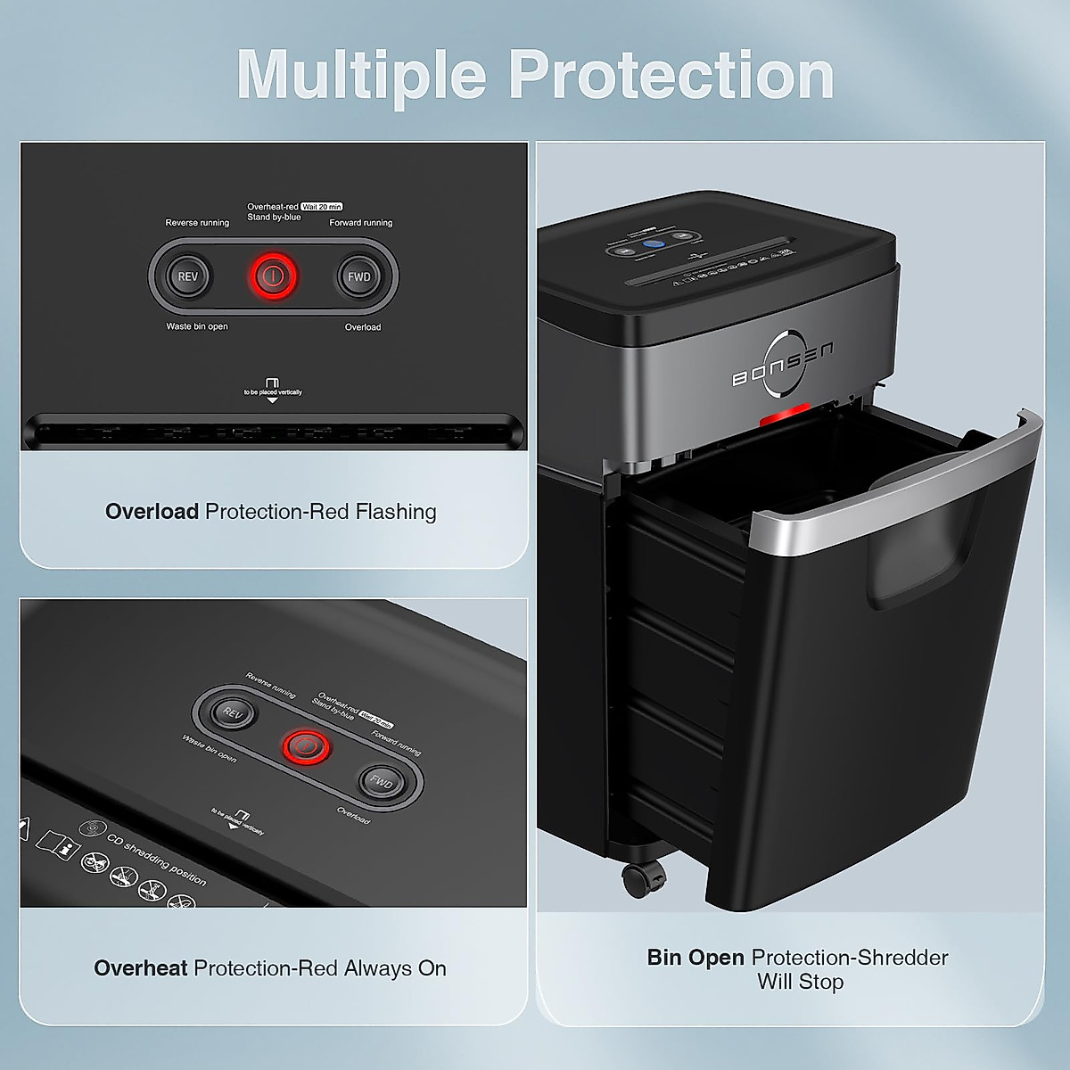 BONSEN Paper Shredder, 20-Sheet 60 Mins Nonstop Heavy Duty Paper Shredder for Office, 60dB Ultra Quiet Cross-Cut Shredder with 6.6 Gals Basket, Anti-Jam CD and Credit Shredder for Home Office (S3104)