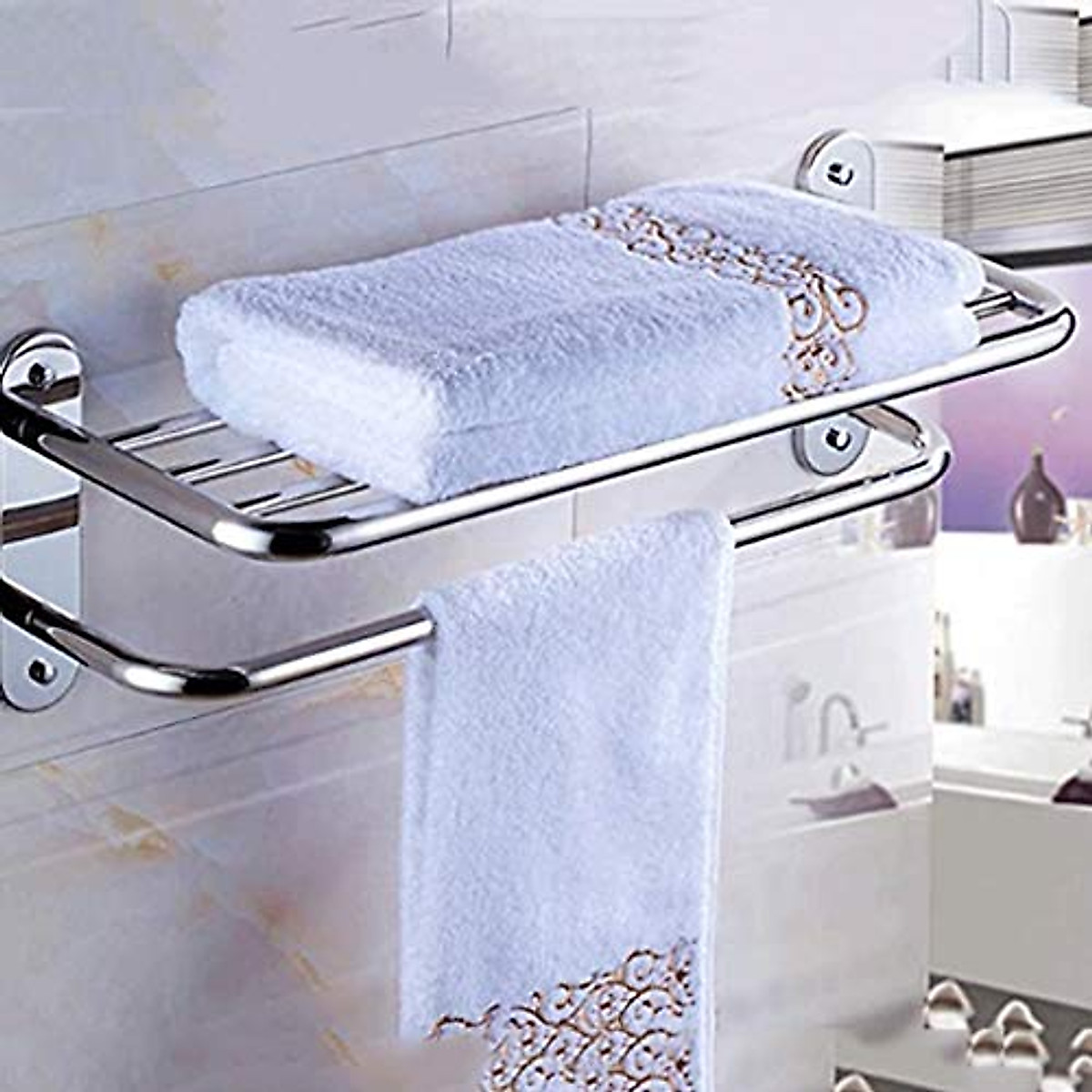 DINGZZ Double Towel Bar Stainless Steel Bathroom Kitchen Towel Holder Dual Towel Rod Rustproof Wall Mount