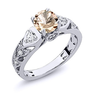 Gem Stone King 925 Sterling Silver Round 6MM Gemstone Birthstone Engagement Ring | Wedding Anniversary Promise Ring For Women | Available In Size 5, 6, 7, 8, 9