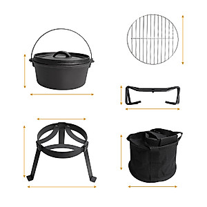 AJinTeby Outdoor Cooking Set,Campfire Kit, Camp Kitchen Equipmen with Campfire Tripod for Dutch Oven, Cast Iron Pot, Grill Grate, Camp Oven Lid Lifter, Carry Bag, Outdoor Cooking Essentials (5 Pack)