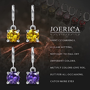 JOERICA 12 Pairs Leverback Dangle Earrings for Women Stainless Steel Dangle Hoop Earrings Set Multi Colored 8mm Cubic Zirconia Earrings