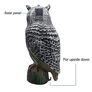 YOFIT Solar Bird Scarecrow Fake Horned Owl Decoy, Bird Repellent Garden Protectors, Natural Enemy Pest Deterrent Scarecrow