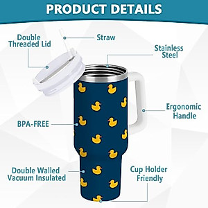 MCHIVER Blue Yellow Ducks 30 oz Tumbler with Handle and Straw Stainless Steel Vacuum Water Bottle Leak-proof Travel Coffee Mug Insulated Tumbler for Hot Cold Beverages