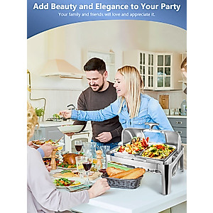 Granvell Rectangular Roll Top Chafing Dish Buffet Set, Catering Food Warmer for Parties, Wedding, Birthday, Christmas, 1 Full Size & 2 Half-Size Chafing Server Dish, 14QT Water Pan