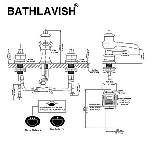 BATHLAVISH Matte Black Bathroom Faucet 3 Hole Waterfall Widespread with Pop Up Drain Farmhouse 8 Inch 2-Handle with Overflow Vanity Sink Lavatory Matte 3 Piece Set