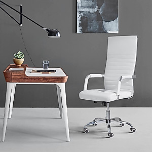VICTONE Ribbed Office Chair High Back PU Leather Executive Conference Chair Adjustable Swivel Chair (White)
