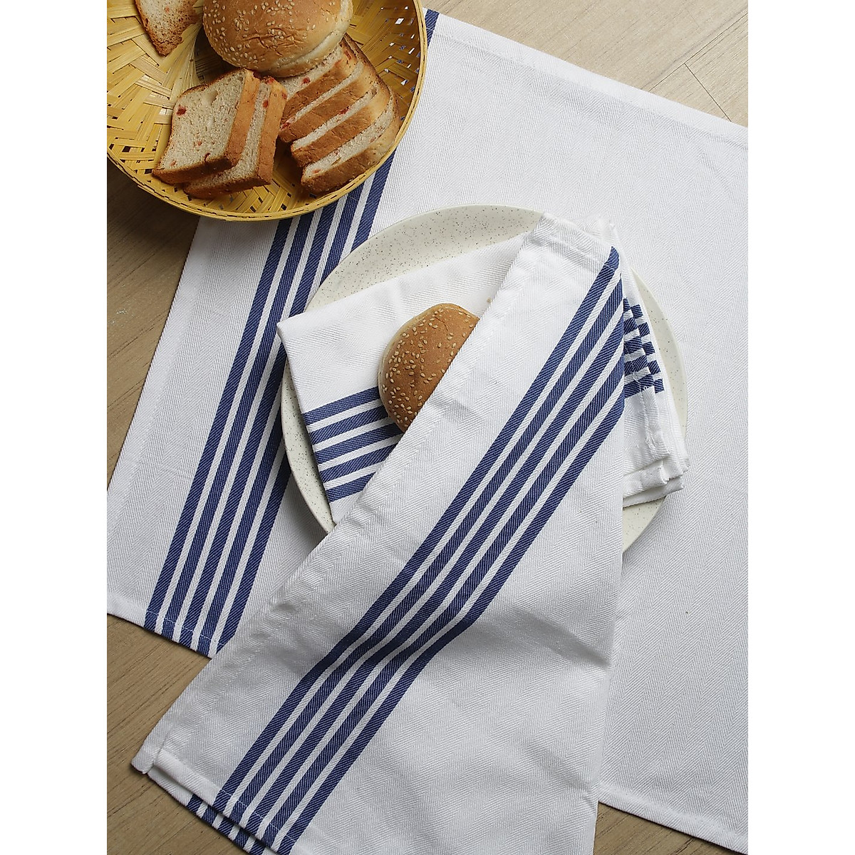 The Weaver's Blend 100% Cotton Kitchen Towels with Blue Stripe Design | Kitchen Towels and Dish Cloths | Size 28”x18” | Set of 6