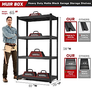 MUIR BOX 4 Tier 40" Wx20 Dx57 H Garage Shelving Heavy Duty 500lbs/ Shelf, 2000lbs Garage Storage Shelves Adjustable Heavy Duty Metal Shelving for Garage Industrial Rack 40" Wx20 Dx57 H