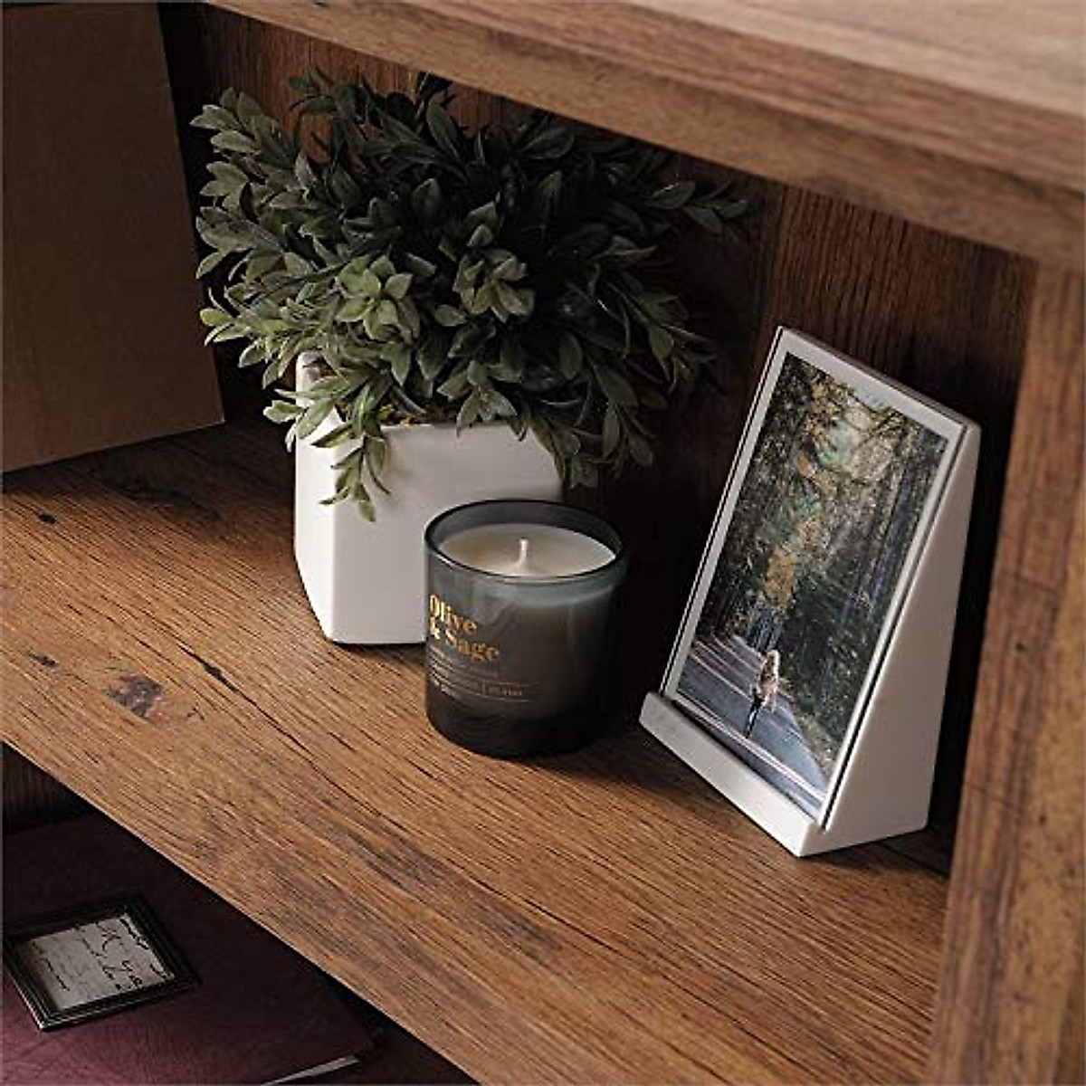 Pemberly Row Contemporary 3-Shelf Wood Bookcase in Vintage Oak