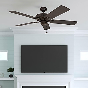 Honeywell Ceiling Fans Belmar, 52 Inch Traditional Indoor Outdoor LED Ceiling Fan with No Light, Pull Chain, Three Mounting Options, ETL Damp Rated, Reversible Motor - 50199-01 (Bronze)