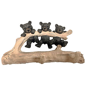 AMAJY Decorative Wall Mounted Hook with Three Black Bear Cubs Hanging on a Tree Branch for Coats, Towels, Bags, Caps and More - Cabin Lodge Style Decor