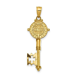 Solid 14k Yellow Gold San Benito 2-Sided Key Pendant Charm - 25mm x 11mm