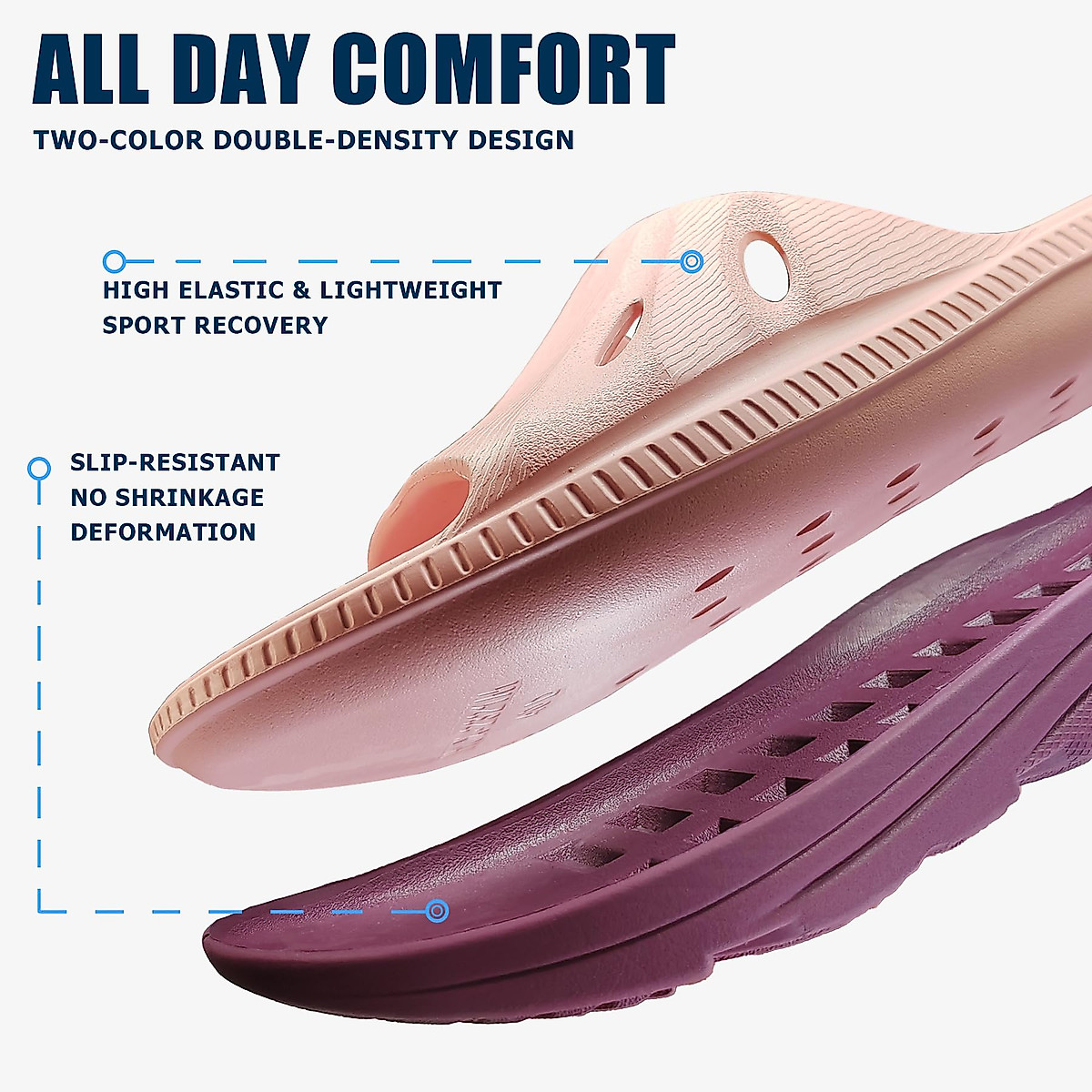 perunvie Womens Recovery Sandals Mens Comfortable Athletic Slides Thick Cushion Lightweight Plantar Fasciitis Sport Sliders of Indoor Outdoor,Arch Support Orthotic Open Toe