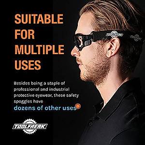 ToolFreak Spoggles - Clear Lens With Hard Case - Safety Glasses & Protective Goggles - Polycarbonate Lens, ANSI Z87 Rated - Foam Padded, Removable Legs, Headstrap, Hard Case & Cloth