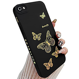 Qokey for iPhone SE 2022/SE 2020/iPhone 8/iPhone 7 Case,Side Cute Plated Love Heart Bling Butterfly with Full Camera Lens Cover Protection Soft TPU Shockproof Phone Case for Women Girls Men,Black