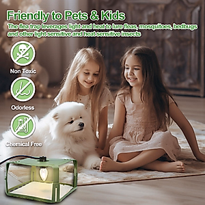 Flea Traps for Inside Your Home, Flea Killer Trap Indoor Natural Safe Pest Control Trapper House Sticky Insect Killer with Light & Switch Bed Bug Trap, Safe for Kid & Pet, 2 Packs Green