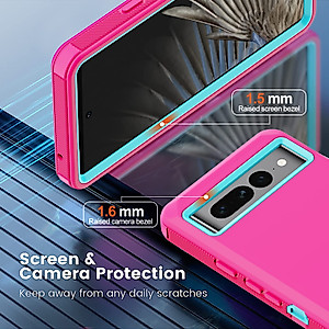 Annymall for Google Pixel 7 Pro Case with 2 Screen Protector,Full Body Shockproof Drop Protection Dustproof Heavy Duty Military Rugged Durable Cover for Google Pixel 7 Pro 6.7" (Pink/Blue)
