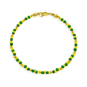 In Season Jewelry Gold Plated Green and Yellow Beaded Babalawo Unisex Orula Bracelet 7" Stylish Protection Beaded Orula Bracelet for Teens and Adult Men & Women