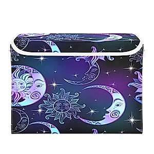 ALAZA Purple Moon Sun Star Storage Bins Box Collapsible Cubes Container Basket for Office Bedroom Home Decor Shelf Closet