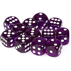 Chessex Dice Translucent Purple 6 Sided 16mm Dice Block (12-Dice), Purple/White (23607)