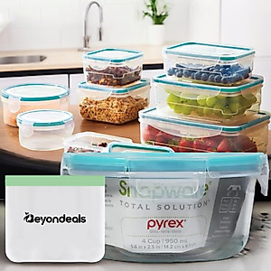 beyondeals 4-Cup Total Solution Glass Food Storage Container, 1.3 Pounds, Bundled Reusable Food Storage Bag Durable BPA-Free, Airtight Lid Round Container, Stackable [Pack of 2]
