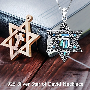 CRMAD Star of David Jewish Necklace for Women Men Sterling Silver Chai Abalone Shell Pendant Jewish Jewelry